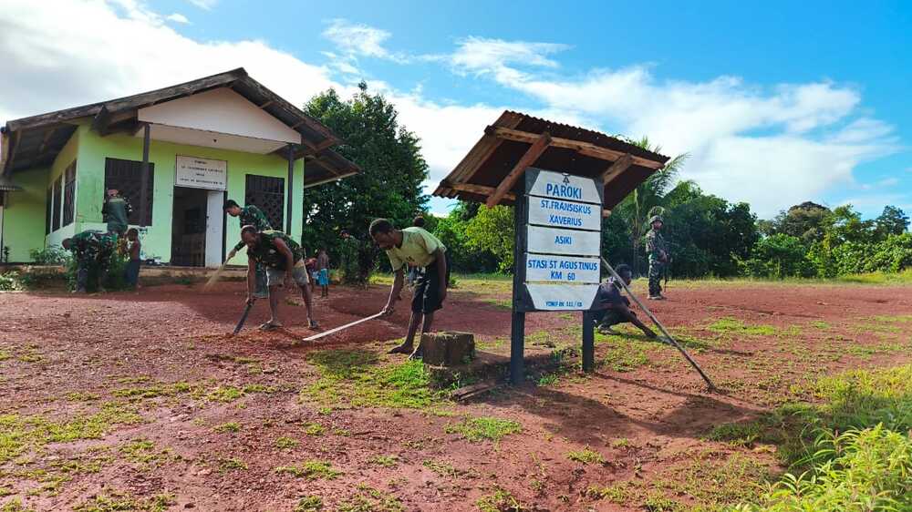 Satgas Yonif 144 Jaya Yudha gelar Kerja Bhakti, Ini Lokasinya